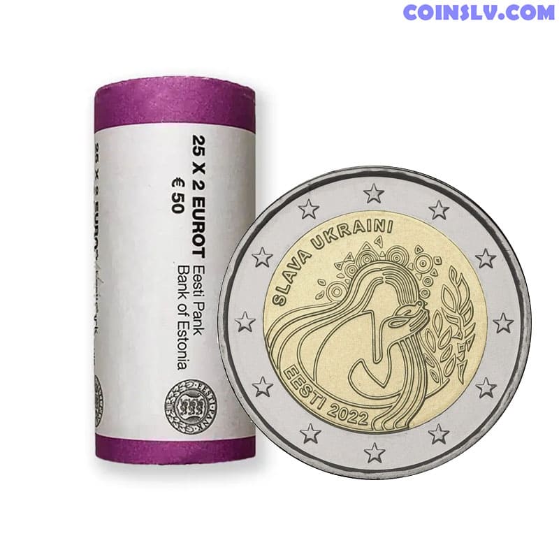 Estonia 2 Euro Roll 2022 Slava Ukraini Ukraine Freedom x25 Coins estonia-2-euro-roll-2022-slava-ukraini-ukraine-freedom-x25-coins